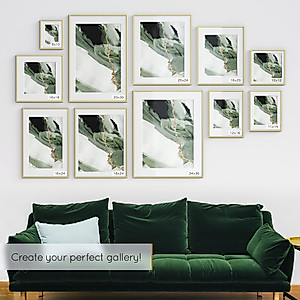 Homeforia 20x30 Poster Frame Gold, High End Metal 20 x 30 Picture Frames with Mat 16 by 24 Photo, 20x30 Gold Frame Matted to 16x24 Print, 30x20 Large Hanging Frames, Tempered Glass, Wall Kit, Set of 1