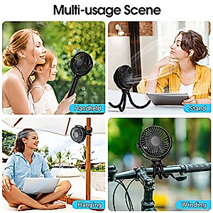 Baby Stroller Fan, Mini Portable Personal Handheld Fan,Clip on Fan with Flexible Tripod, USB Rechargeable Cooling Desk Fan for Travel, Car Seat, Camping, Bedroom(Black)
