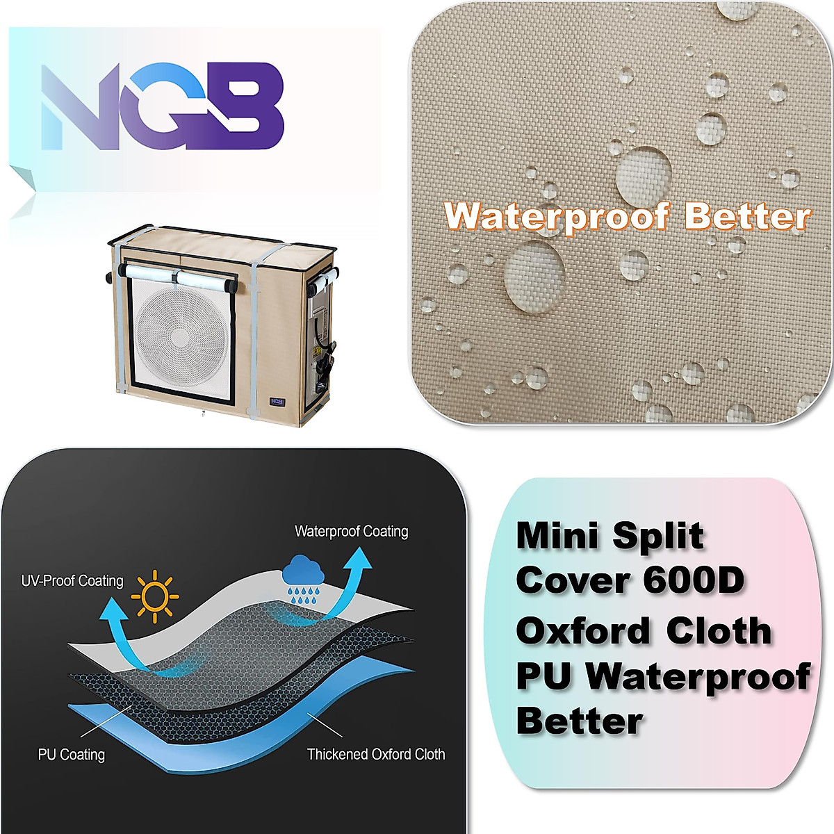 NGB Mini Split Cover for Air Conditioner Outdoor Unit,38.2 "L x17 "W x32.7"H for Ductless Air Conditioning Protected Operation Universal for Mini Split Condenser HVAC Units All Seasons.