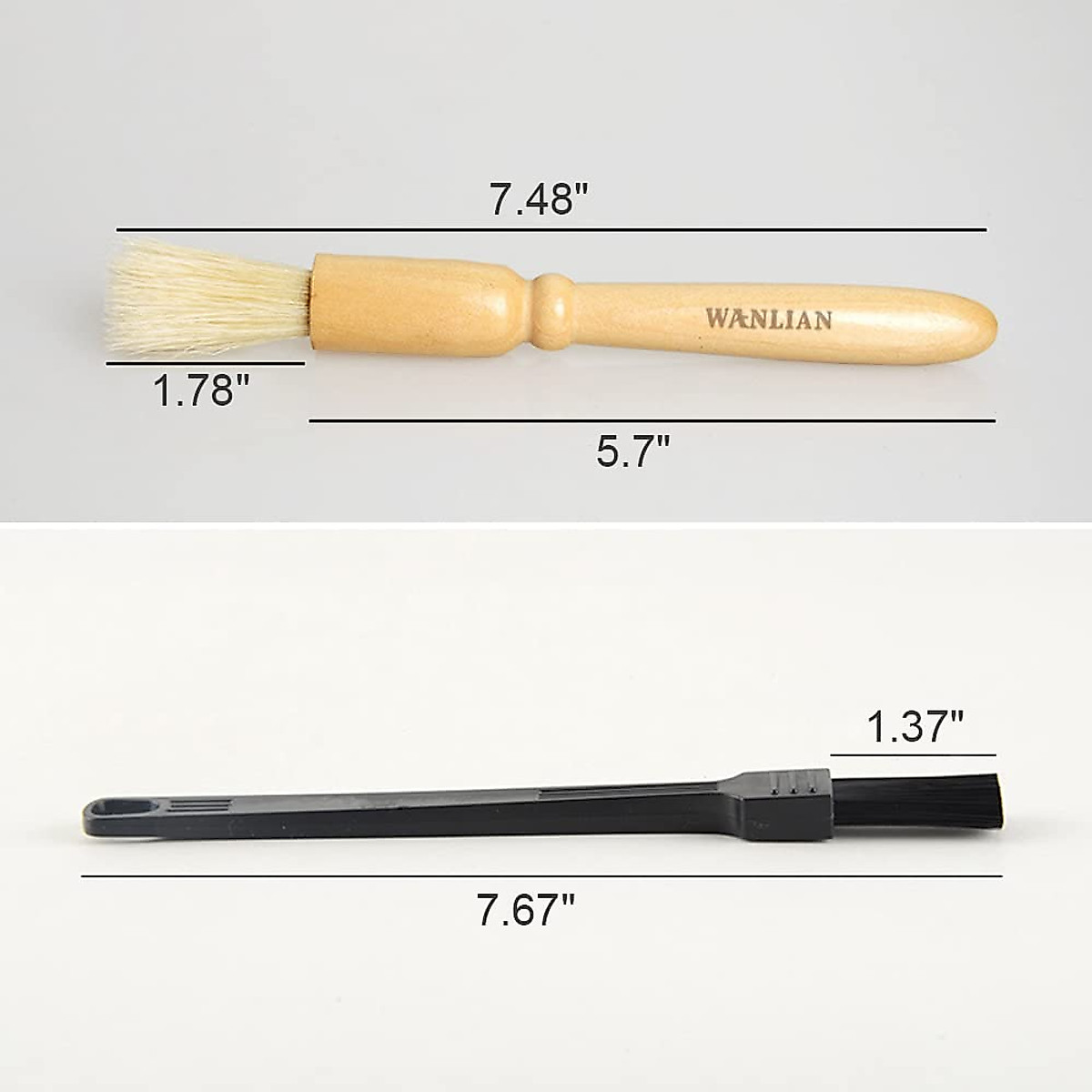 2 Pack Coffee Grinder Cleaning Brush, Heavy Wood Handle & Natural Bristles Wood Dusting Espresso Brush and Nylon Espresso Machine Brush