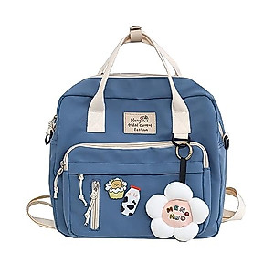 MUSICARD Girls Kawaii Backpack with Cute Pins and Pendant, Japanese Schoolbag Aesthetic Rucksack with Accessories for Teens