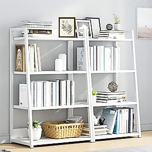 IOTXY 4 Tier Open Bookshelf - Steel and Wood Display Stand, 50CM Width Floor-Standing Bookcase, White