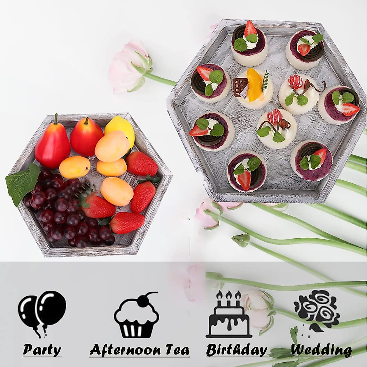 Two Tiered Tray White Farmhouse Decor Trays, Wood Fall Kitchen Decor Tray, 2 Tier Trays Wood Cake Stand Country Decor Tiered Serving Tray Wooden Festival Decorative Tray 19"x15"