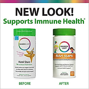 Rainbow Light Multivitamins for Kids, Vitamin B, Zinc & Iron, Prebiotics, Nutri Stars Provides Brain & Nervous System Support, Pineapple Orange, 120 Chewable Tablets