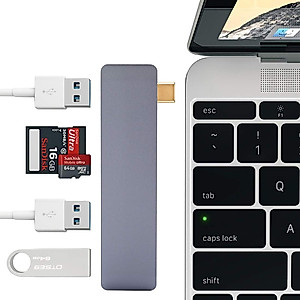 Jiali USB-C Hub Converter 5 in 1 Multi-Function Aluminium Alloy 5Gbps Transfer Rate USB-C/Type-C HUB Adapter with 3 USB 3.0 Ports & SD Card Slot & TF Card Slot for MacBook 2015/2016 / 2017(Grey)