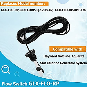 Feikeer Flow Switch GLX-FLO-RP Assembly Compatible with Hayward Goldline Aquarite Salt Chlorine Systems, Pool Flow Sensor for All Hayward Salt Cell Generators, 15-Foot Cable, 15 Year Warranty