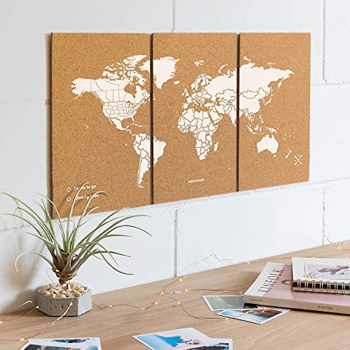 Push Pin Travel Map Kit Includes: Cork World Travel Map, World Flags, Monument and Food Stickers, for Travelers (White, Puzzle M Premium)
