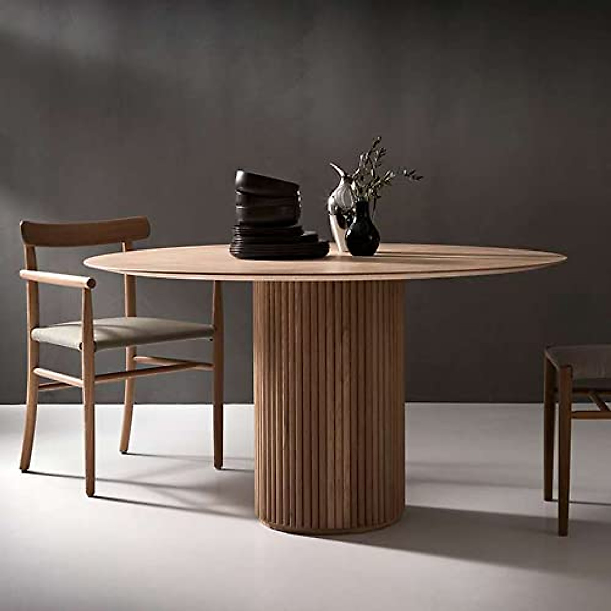 LITFAD Round Pedestal Modern Dining Table Wood Color Fixed Table of Solid Wood Simplicity Style Dining Room Home Furniture Kitchen Table - Natural 51.2" L x 51.2" W x 29.5" H