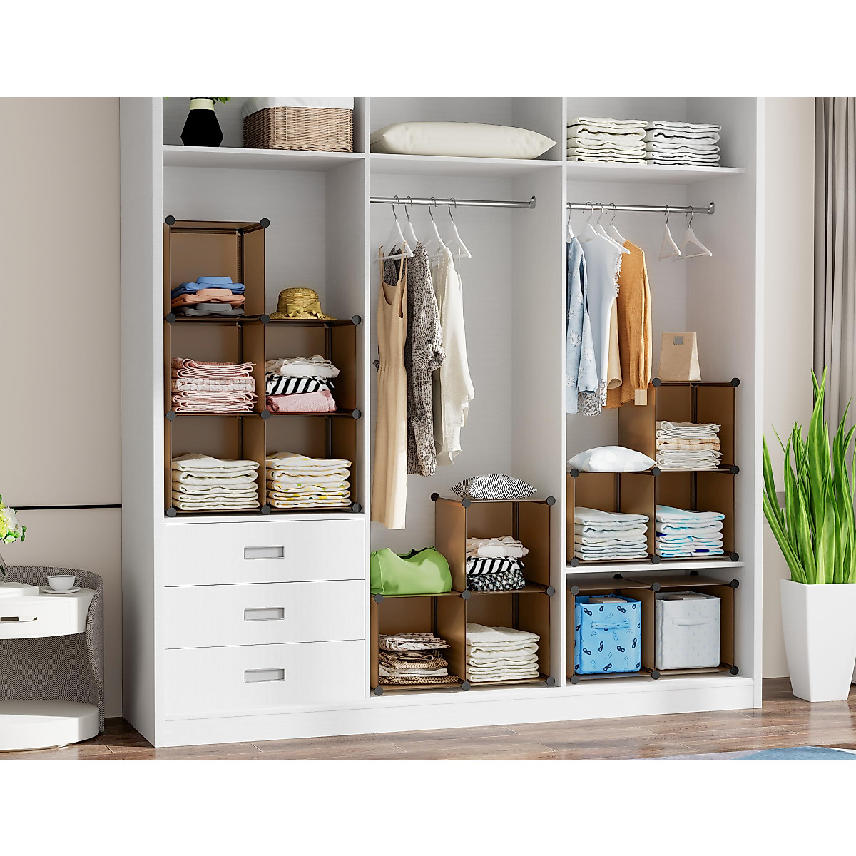 6-Cube Storage Organizer, Closet Organizer Storage Shelf Bookcase Bookshelf with Metal Hammer, Storage Cubes Organizer Cabinet for Kids, Closet, Bedroom, Bathroom, (11.8x11.8x11.8 inch)