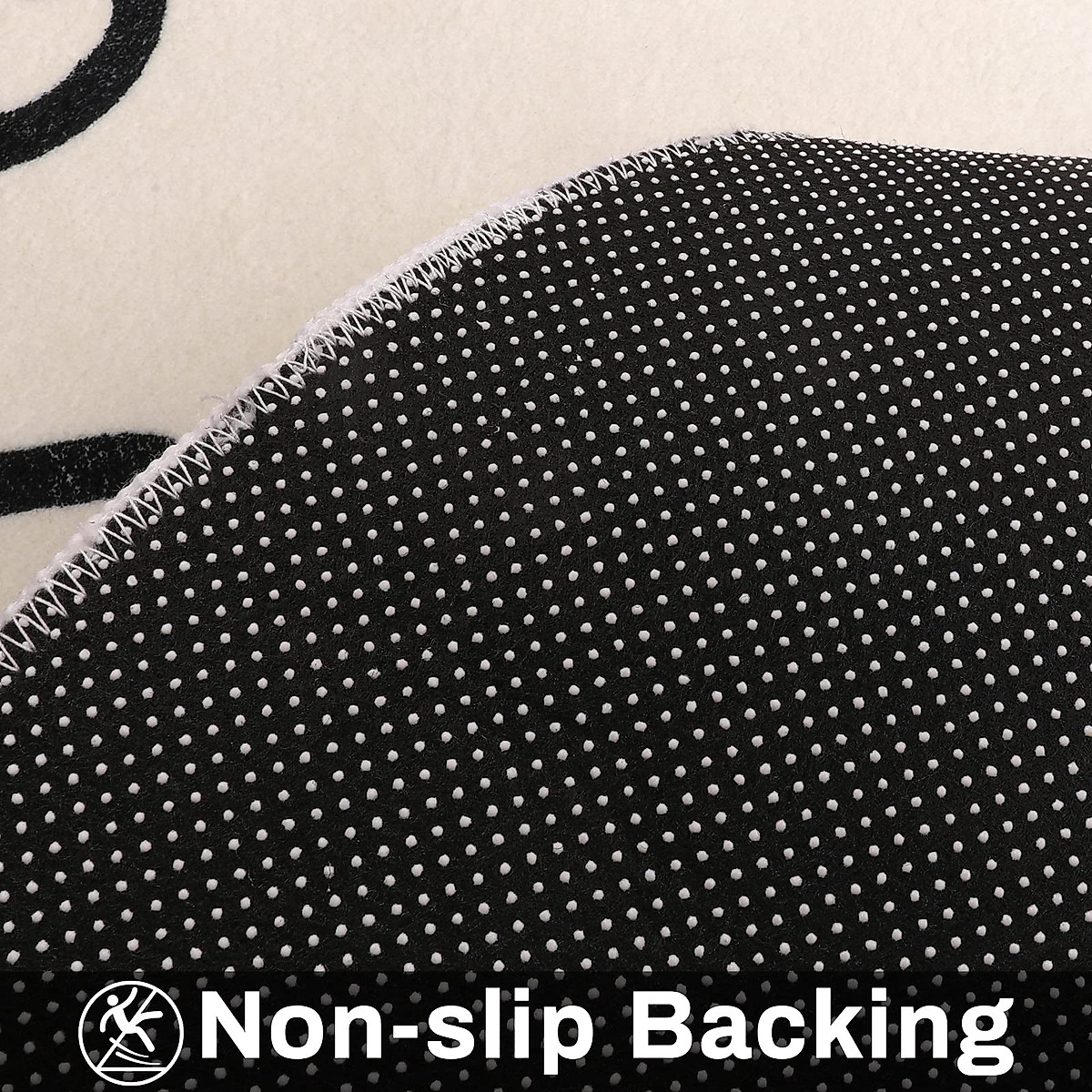 LIVEBOX ABC Play Room Round Kids Rug Circle for Playroom, Learning Nursery Rug Alphabet Washable Rug for Baby Boy and Girl Bedroom, Non-Slip Educationa Carpet for Toddlers (59",Black,Beige)