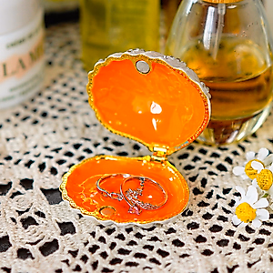 YU FENG Seashell Figurine Trinket Box Hinged Crystals Jeweled Painted Enameled Collectible Ocean Jewelry Box(Dark Blue)