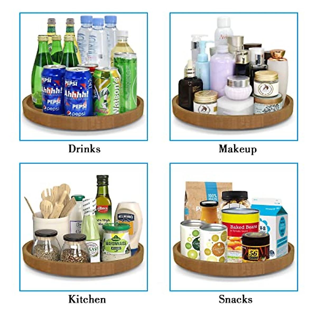 Lazy Susan Turntable Cabinet Organizer, Wood Kitchen Turntable Storage Organizer for Kitchen Cabinets, Pantry, Refrigerator, Counter top, Spinning Counter Storage Organization