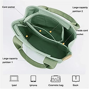 Calendarm Japanese Handmade Large Capacity Multi-pocket Handbag, Canvas Tote Bag with Pockets, Women Fashion Handbag (Dark Blue)