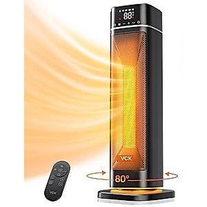 Space Heater,VCK 24" 12ft/s Fast Quiet Heating Portable Electric Heater with Remote, Night Light,80° Oscillation,4 Modes,Overheating&Tip-Over Protection, Ceramic Heater for Bedroom,Office&Indoor Use