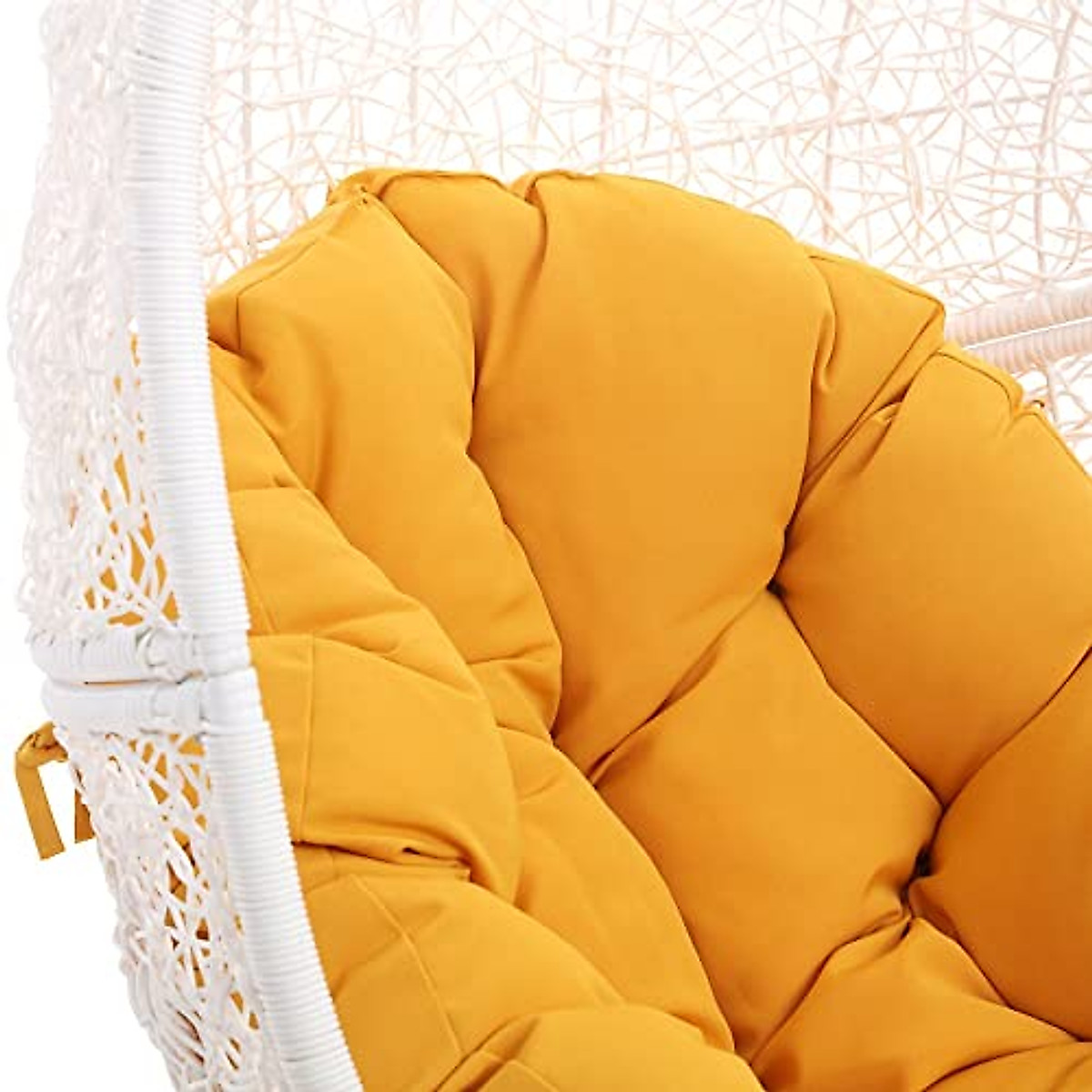 Zuri Furniture Modern Reef White Basket Swing Chair Yellow Cushion with Stand