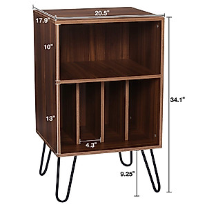 Record Player Stand with Record Storage Vinyl Record Storage Table with Metal Hairpin Legs Turntable Stand Holds Up to 100 Albums for Living Room Bedroom Brown