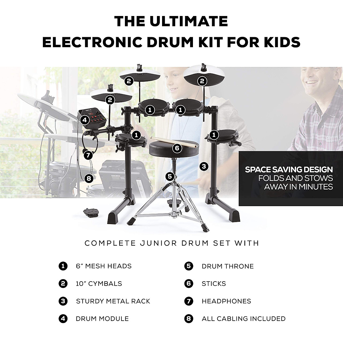 Alesis Drums Debut Kit & Strike Amp 8 Bundle - Kids Drum Set With 4 Mesh Electric Drum Set Pads, 120 Sounds and 2000W Drum Amplifier