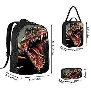 CNRYRIO Dinosaur Backpack Kids School Bag Set 17 Inch Laptop Backpack with Insulated Lunch Box and Pencil Case for Boys and Girls (Dinosaur-B)