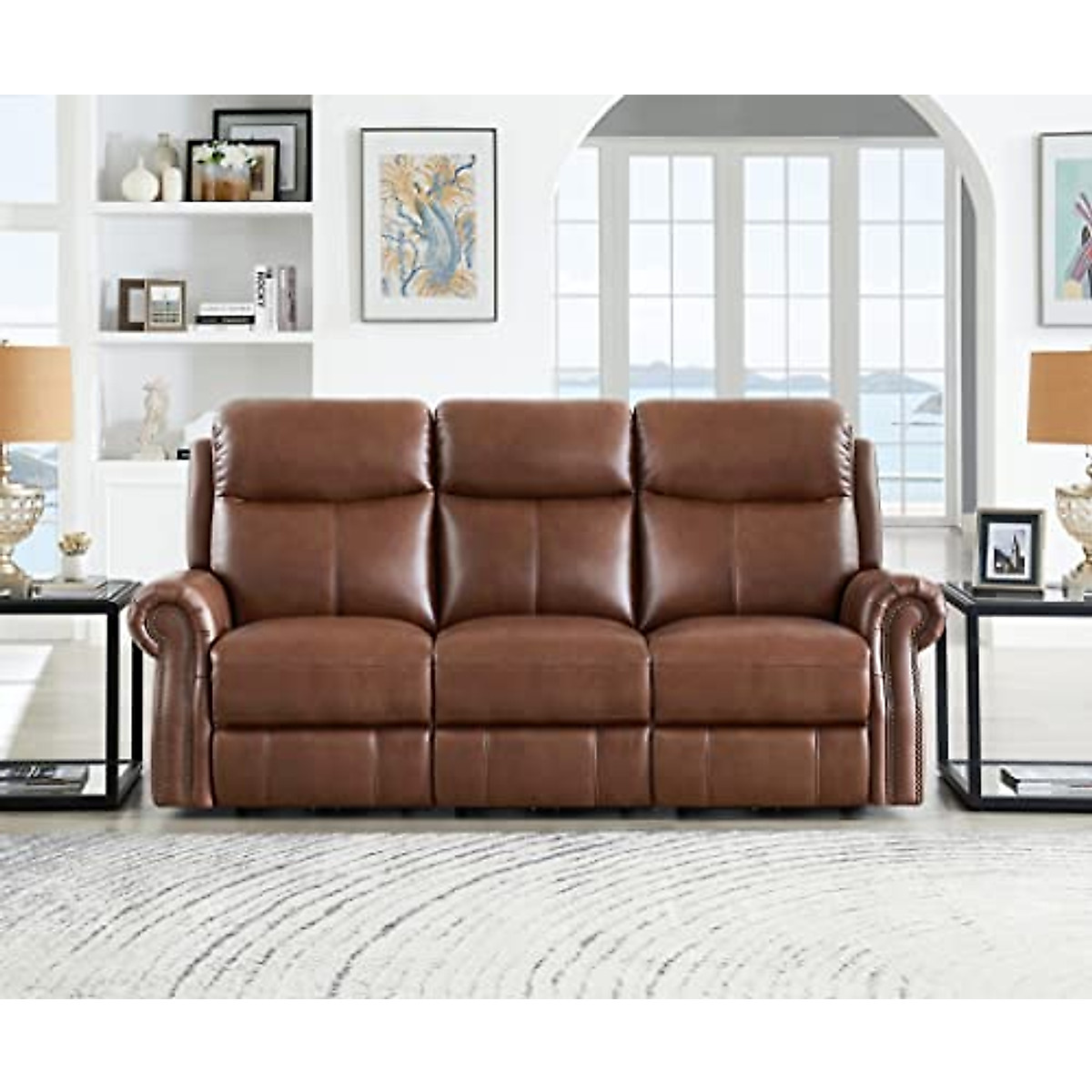 Hydeline Royce Zero Gravity Power Recline and Headrest Top Grain Leather Sofa Couch, 87", Brown