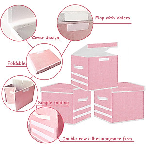 Pantryily Extra Large Toy Storage Box, Stackable Storage Bins with Lids, Detachable Toys Boxes Chest Organizer,Collapsible Bins with Sturdy Handles for Girls(Pink)