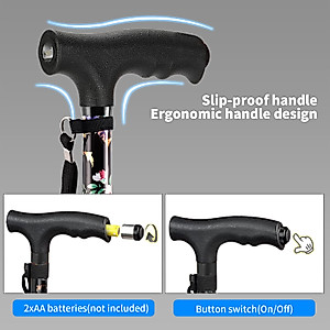 LIXIANG Walking Cane with LED Light, Adjustable Folding Walking Cane for Women and Men, Lightweight Portable Collapsible Cane Quad Cane for Senior Balance