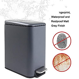 1.3 Gallon/5 Liter Small Trash Can with Lid Soft Close, Removable Inner Wastebasket, Rectangular Step Trash Can, Slim Garbage Can for Bathroom Bedroom Office, Anti-Fingerprint Matte Finish, Light Gray