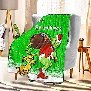 Caupzok Anime Christmas Blankets, Flannel Lightweight Plush Warm Green Throw Blanket with 1 Pillow Cover for Couch Sofa Bedding or Decoration Living Room, Soft Throw, 50 × 60 inch