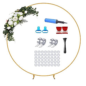 6.56FT Gold Round Wedding Arch Stand, Metal Circle Balloon Arch Backdrop Stand Frame, Garden Ballon Flower Arch Holder Stand for Wedding, Birthday Party, Wedding, Birthday Party (Gold)