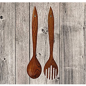Zeckos Set of 2 Modern Minimalist Carved Wood Fork & Spoon Wall Hanging Home Decor 23.75 Inches High