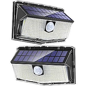 AloftSun 300 LED Solar Lights Outdoor, Big Size IP67 Waterproof 3 Modes 270°Wide Angle Solar Security Wall Lights for Garden, Front Door, Yard, Garage-2 Pack