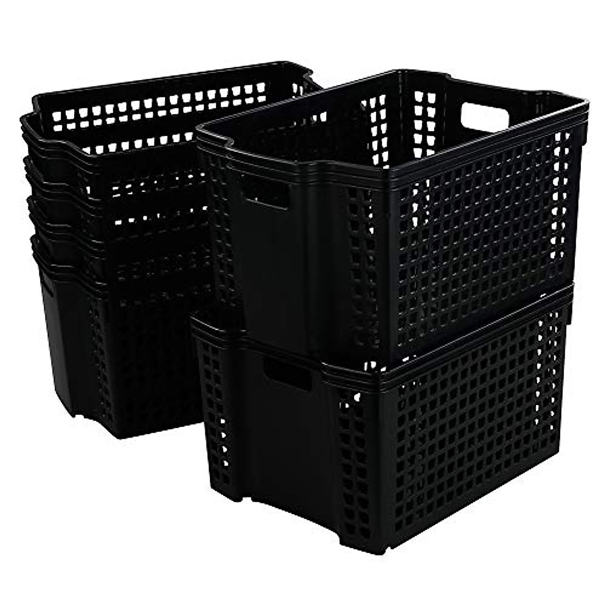 Yubine Black Plastic Storage Basket, Stacking Baskets Bin, 6 Packs