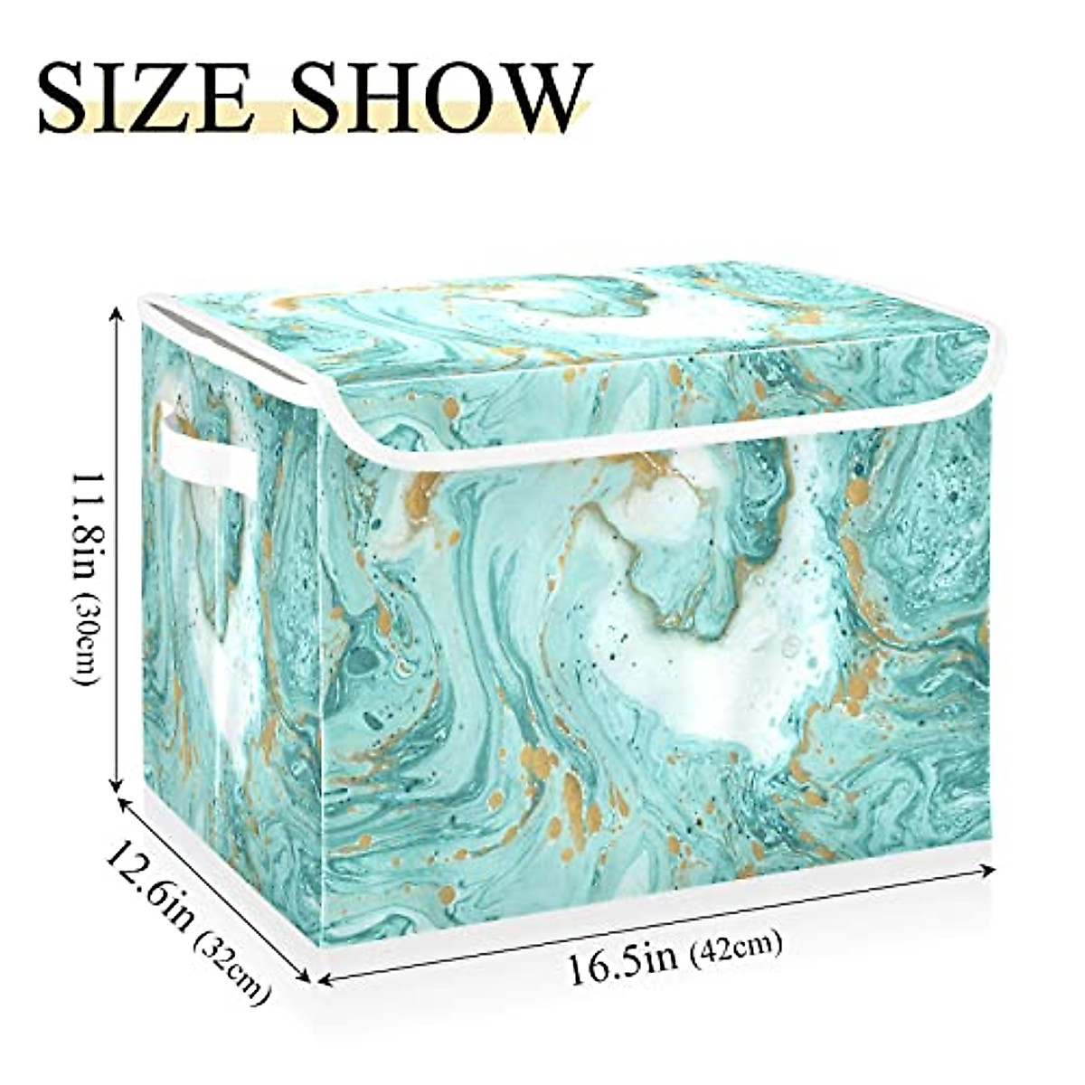 Blueangle Turquoise Marble Texture Storage Bins with Lids, 16.5 x 12.6 x 11.8 in, Large Collapsible Organizer Storage Basket for Home Office Décor（86）
