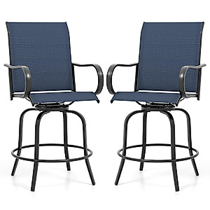 Giantex Set of 2 Swivel Outdoor Bar Stools, All-Weather Bar Height Patio Chairs, 330LBS Capacity, 360 Rotating Outside Bar Chairs with High Back Armrests, for Porch Yard Lawn Garden Pool (Navy)