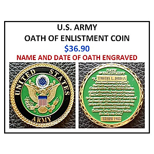 Challenge Coin-US Army Oath of Enlistment Engraved with Name and Date of Oath
