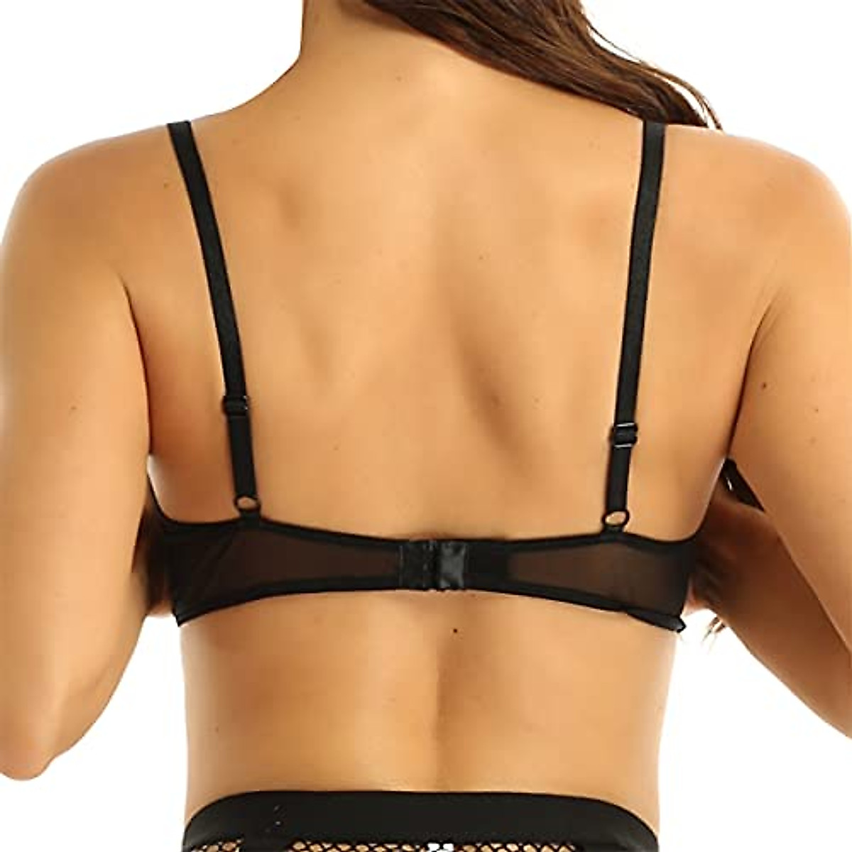 renvena Women's Lace Floral Portrait Open Tip Bra Wire-Free Unlined Push-up Triangle Bralette Top Nightwear Blacktype B X-Large