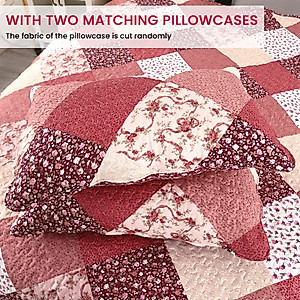 Qucover Twin Quilt Set, 3 Piece Multicolour Floral Patchwork Print Bedspread Twin Size, Soft Microfiber Lightweight Twin Quilt Bedding Set with 2 Pillow Sham, Twin XL Quilts, 68"x86"