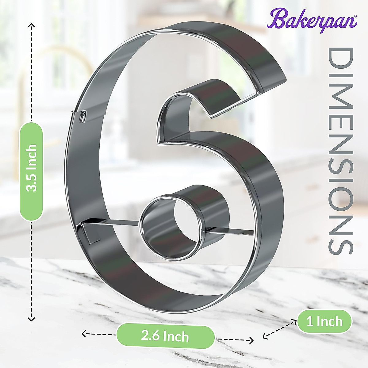 Bakerpan Stainless Steel Number 6 Cookie Cutter, Cookie Cutter Number Six Shapes, 3 1/2 Inch - Set of 2