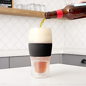 Host Freeze Beer Glasses, 16 ounce Freezer Gel Chiller Double Wall Plastic Frozen Pint Glass, Set of 2, Black