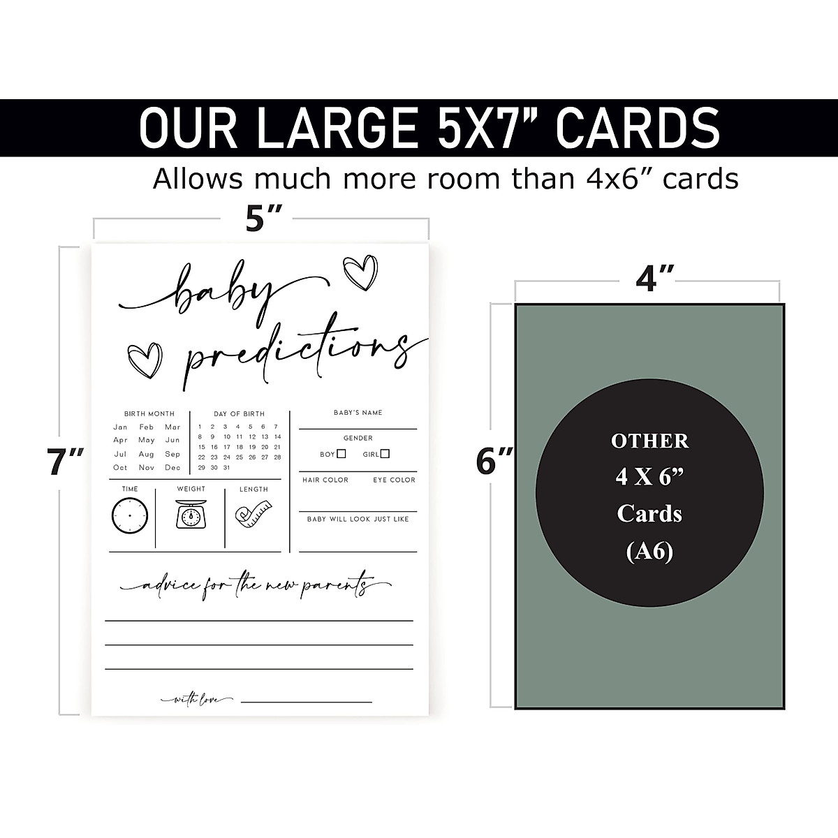 50 Baby Shower Game Large Picture Predictions and Advice Cards, New Mom & Dad Card or Mommy & Daddy to Be, Girl or Boy Babies New Parent Message Advice Book Fun Gender Neutral Party (50-Cards)