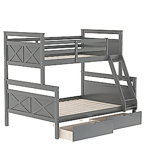 DEYOBED Twin Over Full Wooden Bunk Bed Convertible into 2 Beds with Storage Drawers - Ideal for Kids, Teens, and Adults - Space-Saving and Stylish Bedroom Solution