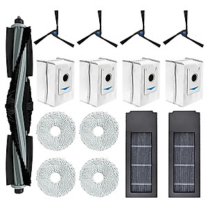 Odashen 15pcs Replacement Accessories Set for Ecovacs Deebot X2 / X2 Omni / X2 Pro / DEX86 Vacuum Cleaner Spare Parts, 1 Main Brush, 4 Side Brush, 2 Hepa Filters, 4 Dust Bags, 4 Mop Cloths