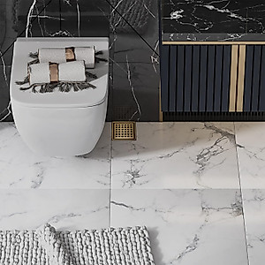 4 Inch Square Shower Drain, 304 Stainless Steel Shower Floor Drain Kit with Flange, Removable Grid Cover Hair Strainer, Golden Brushed Nickel for Bathroom, Garage, Laundry Room