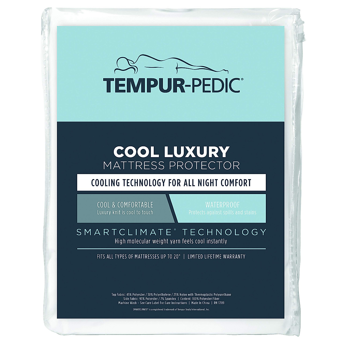 Tempur-Pedic Cool Luxury Fitted Mattress Protector – Cool and Comfortable Luxury Knit - Waterproof to Protect Against Spills and Stains – Machine Washable, Queen Sized, White
