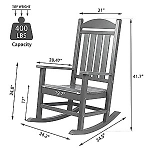 Xilingol Patio Rocking Chair Set of 2, Poly Lumber Porch Rocker with High Back, 400Lbs Support Rocking Chairs for Outdoor Garden Lawn, 2 Grey