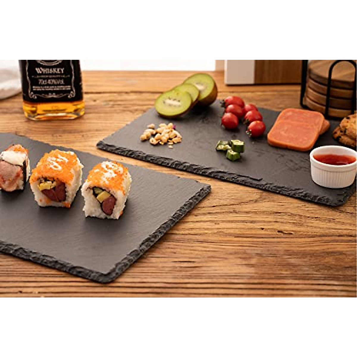 WLWNWFT 2 Pcs 16x12in Large Slate Cheese Boards Slate Board for Meat Cheese Appetizers, Slate Cheese Tray Serving Plate Tray Serving Stone Board Slate Platter with 2 Chalks for Christmas Housewarming