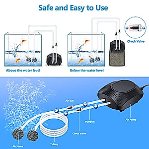 CWKJ Aquarium Air Pump Dual Outlets, Adjustable Quiet Oxygen Aerator Pump, Fish Tank Bubbler with Accessories Kit for Fish Tank up to 100 Gallons
