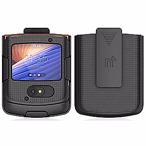 Case with Clip for Motorola RAZR 5G Flip Phone, Nakedcellphone [Black] Hard Shell Slim Cover with [Rotating/Ratchet] Belt Hip Holster Holder Combo for Motorola Moto RAZR 5G Flip Phone (2020) XT2071