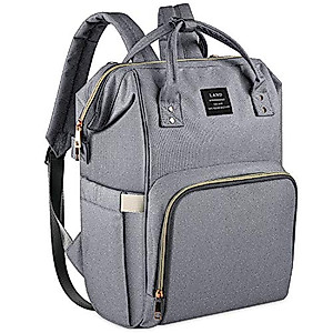 Iduola Diaper Bag Backpack, Multifunction Back Pack with 2 D Rings & Pacifier Case, Large Capacity Waterproof Portable Maternity Baby Nappy Bag, Unisex and Stylish (Gray)