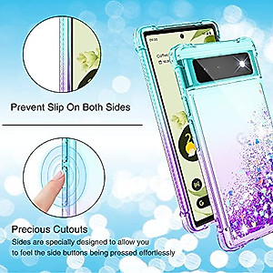 Gritup Pixel 6 Case, Google Pixel 6 Case with HD Screen Protector, Glitter Liquid Pixel 6 Phone Case Gradient Bling Quicksand Protective Soft Phone Case for Google Pixel 6, Teal/Purple