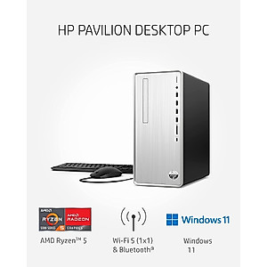 HP Pavilion Desktop PC, AMD Ryzen 5 5600G 6-Core up to 4.40 GHz, 16GB RAM, 1TB SSD, Windows 11 Pro,Wi-Fi 5,Wired Keyboard and Mouse Combo, Pre-Built PC Tower
